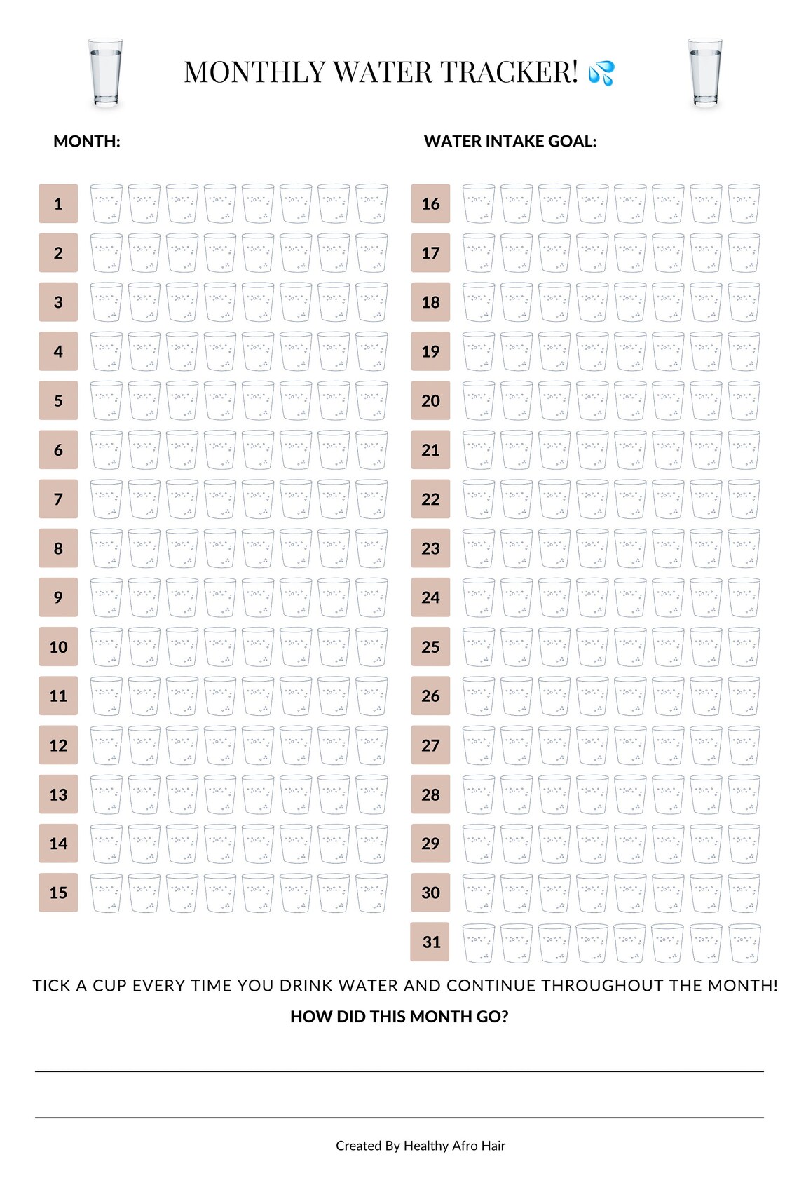 Monthly Water Tracker Printable, Water Intake Tracker, Hydration ...