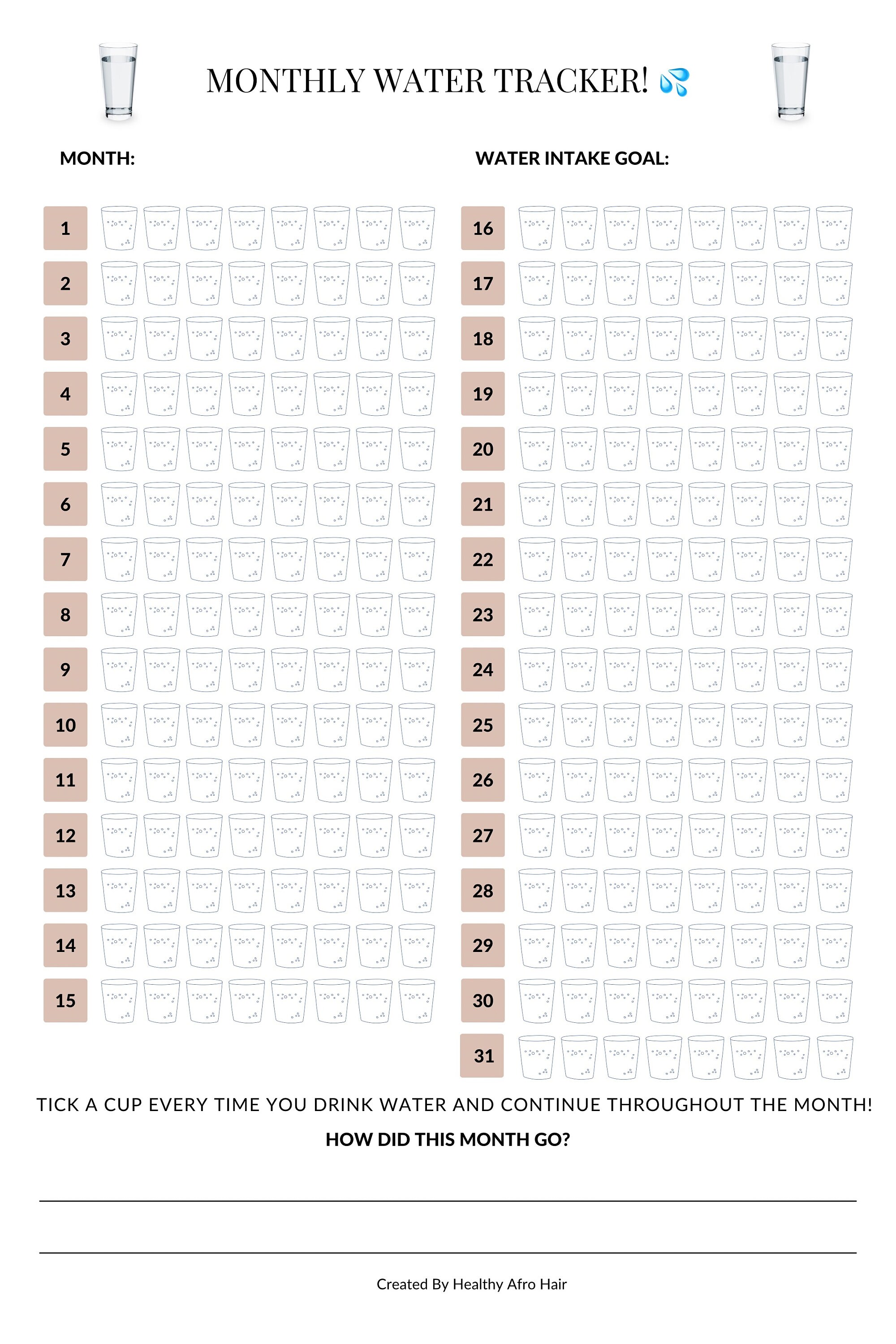 Monthly Water Tracker Printable, Water Intake Tracker, Hydration ...