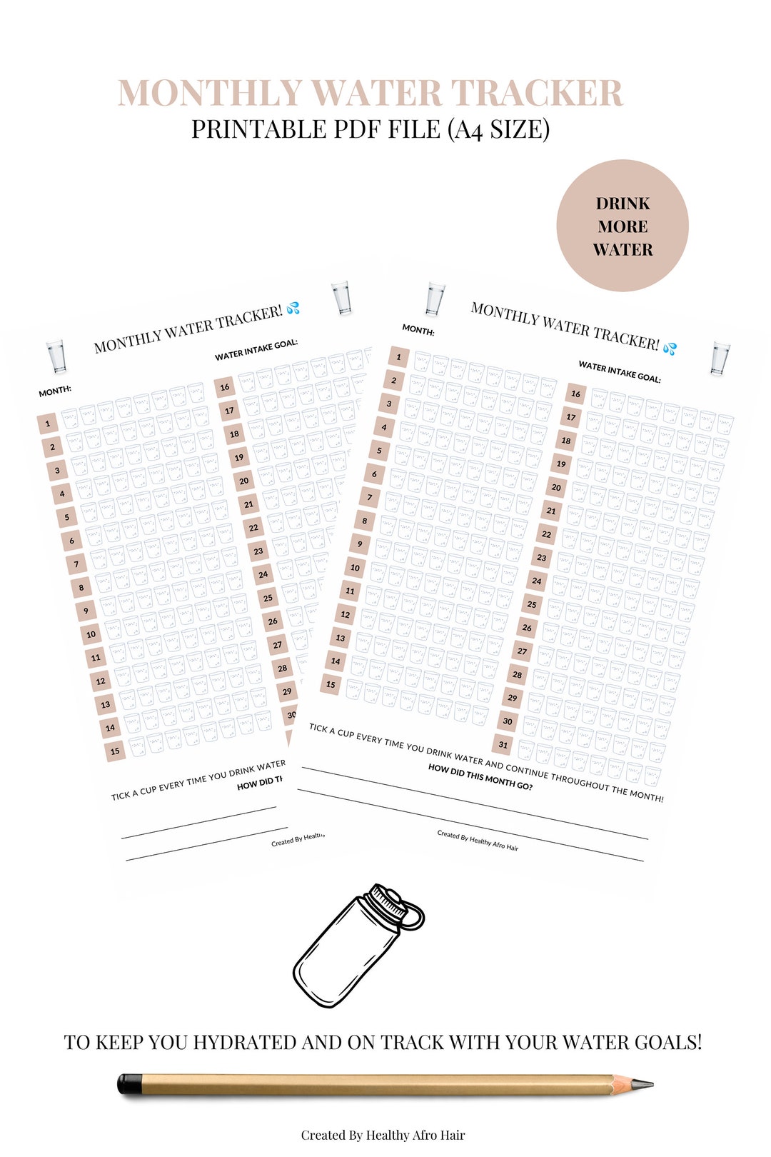 Monthly Water Tracker Printable, Water Intake Tracker, Hydration ...