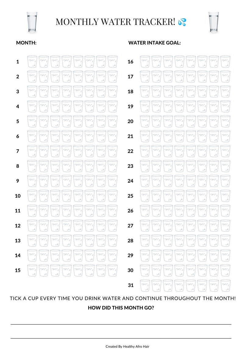 31 Day Water Tracker Printable, Hydration Challenge A4/US Letter ...