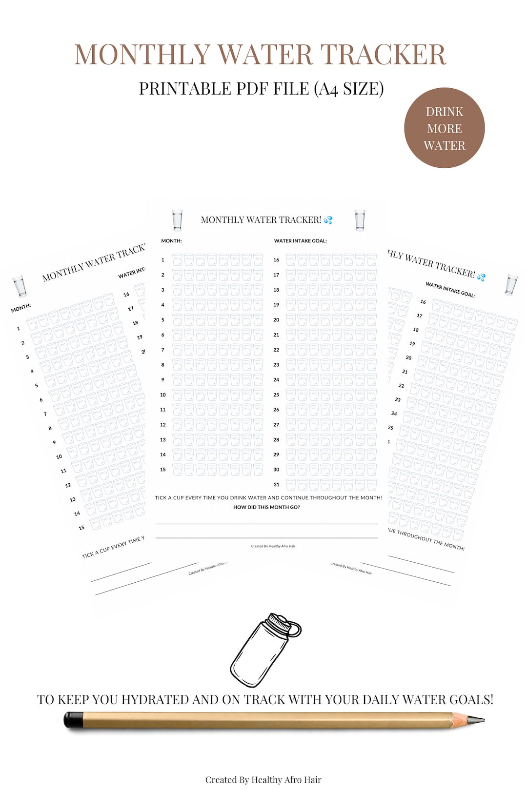 Monthly Water Tracker Printable, Water Intake Tracker, Hydration ...