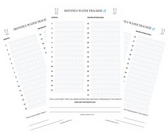 Monthly Water Tracker Printable, Water Intake Tracker, Hydration ...