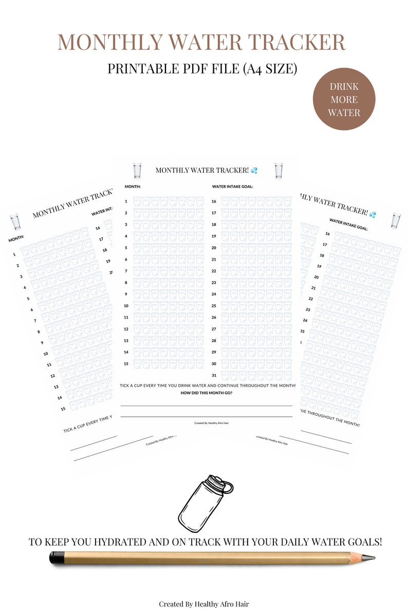31 Day Water Tracker Printable, Hydration Challenge A4/US Letter ...