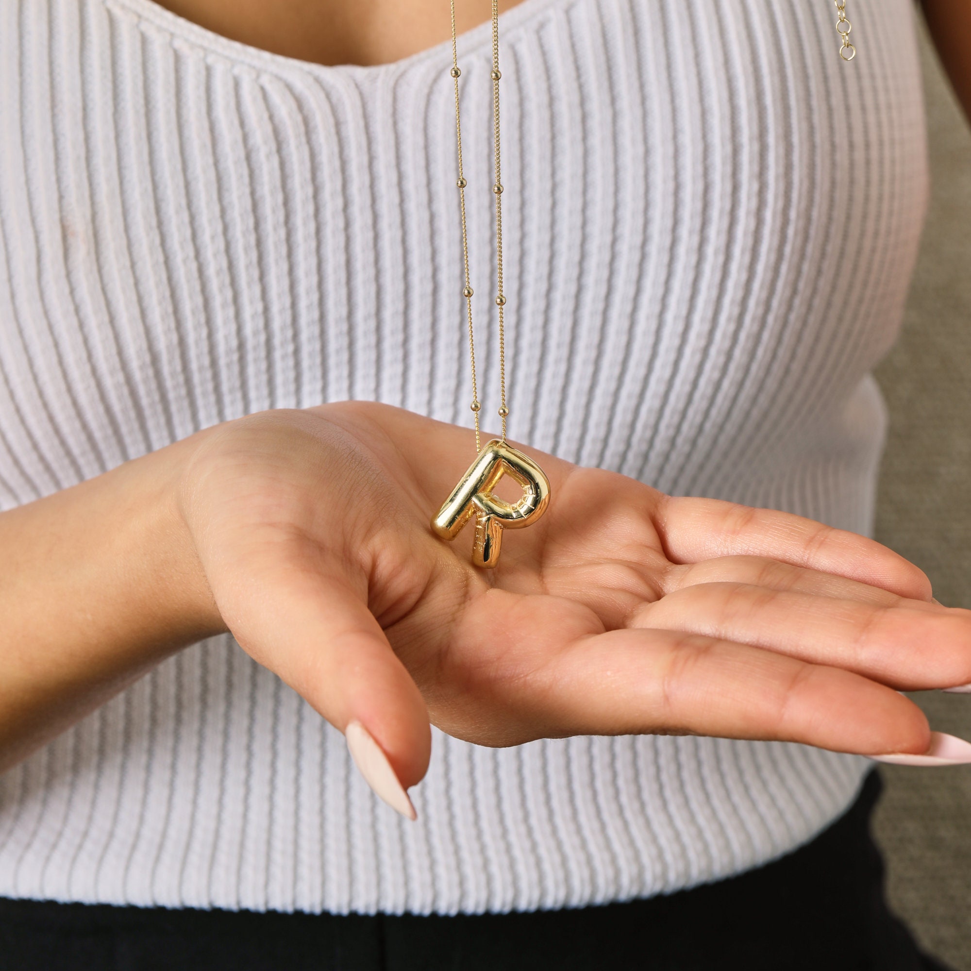 3D Balloon Initial Necklace 925 Sterling Silver Personalized Balloon ...