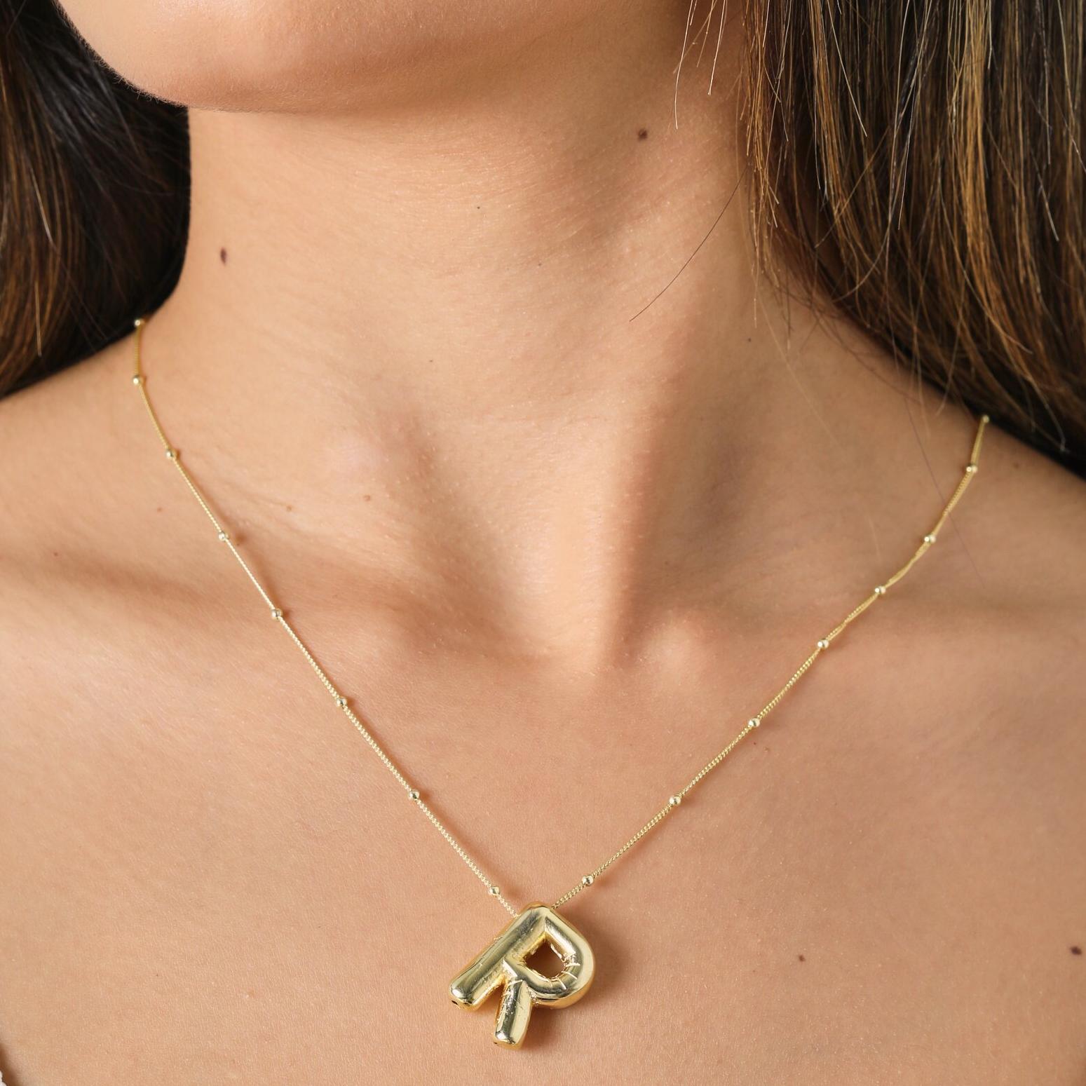 3D Balloon Initial Necklace 925 Sterling Silver Personalized Balloon ...