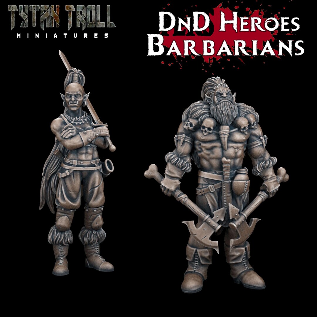 Orc Barbarian Figures - 28mm 32mm Scale Unpainted Miniatures - Resin 3D ...