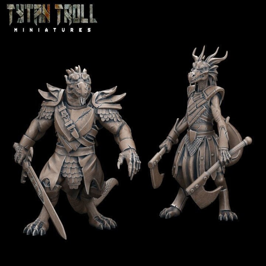 Dragonborn Fighter Minis - 28mm 32mm Scale - Resin 3D Printed D&D ...