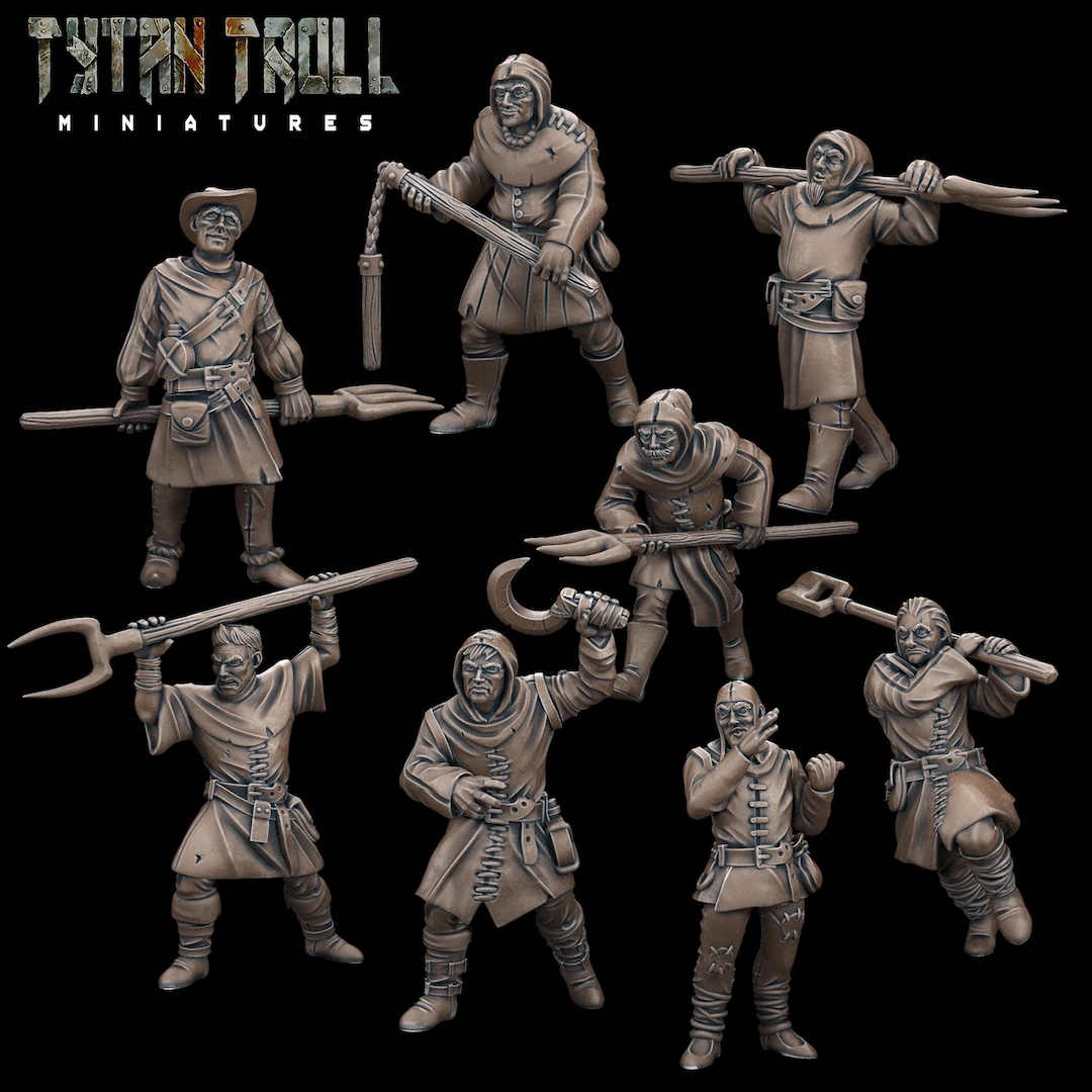 Mob of Villagers Figure Pack 1 - Set of 8 Miniatures - 28mm 32mm Scale ...