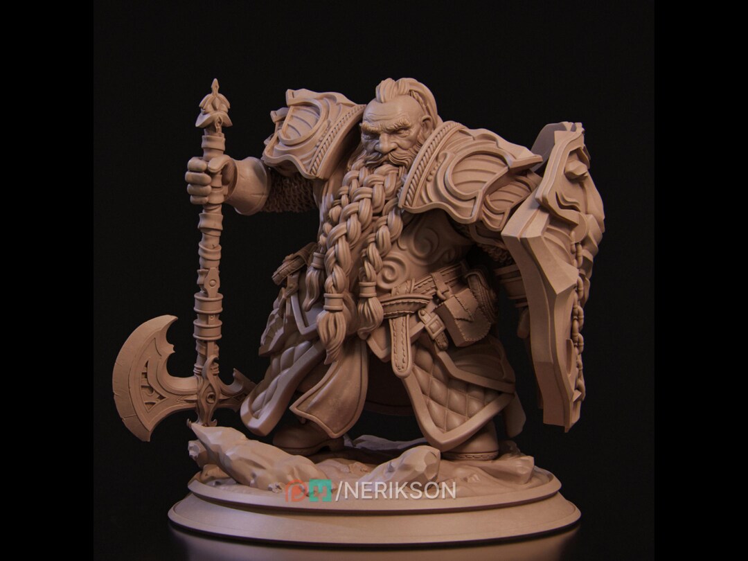Dwarf Paladin Figure - 32mm 75mm 140mm Scale Unpainted Resin Mini ...