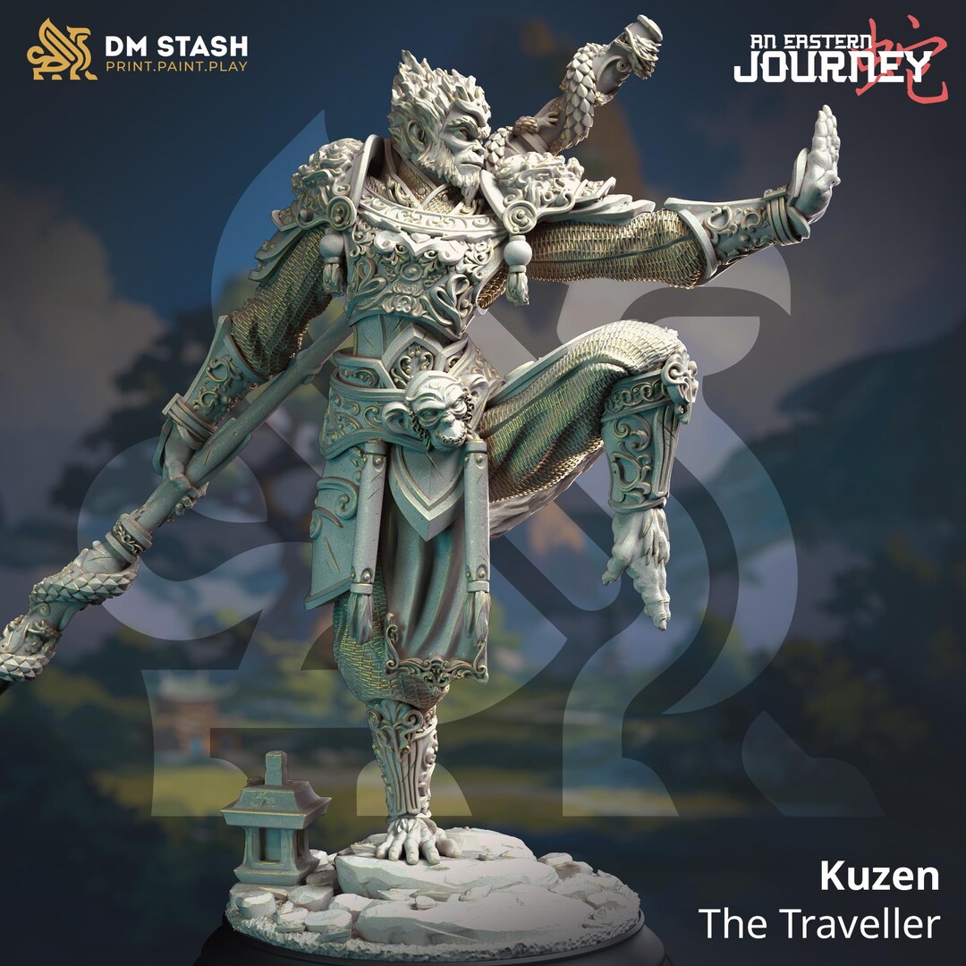 Monkey Beastfolk Monk Figure - Kuzen - 32mm 75mm - DM Stash - Unpainted ...