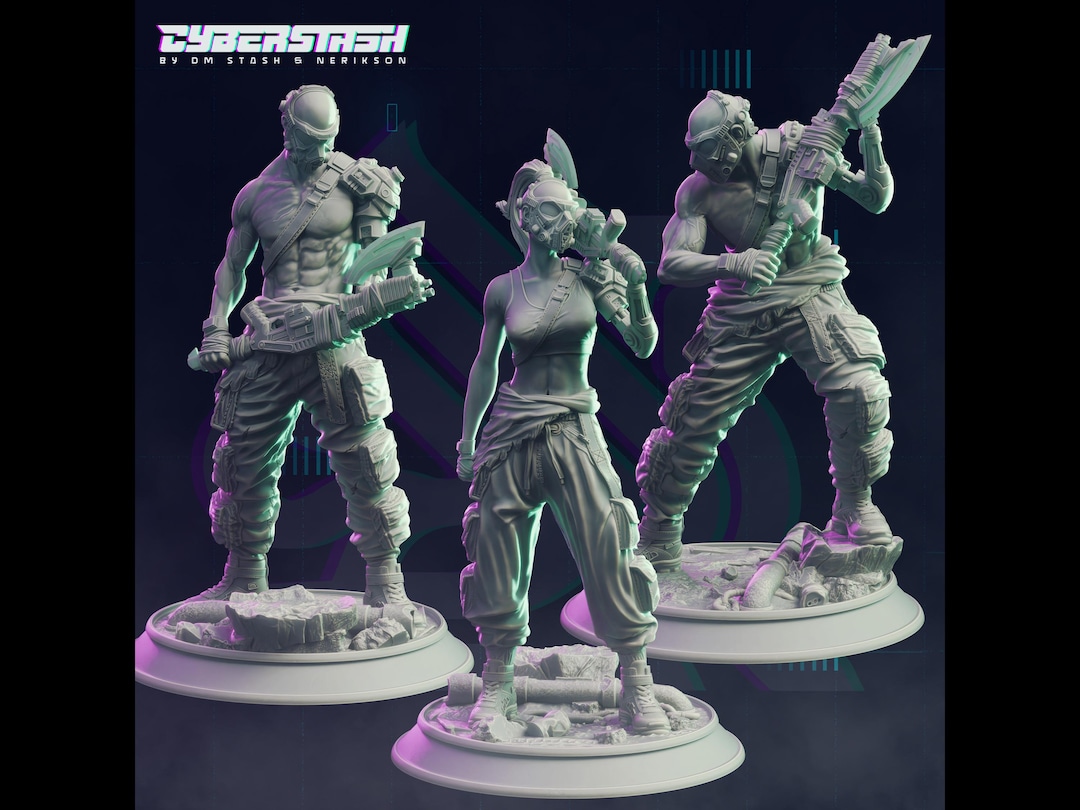 Cyberpunk Outlaw Psycho Gang Figures - Set of 3 Minis - the Hoodless ...