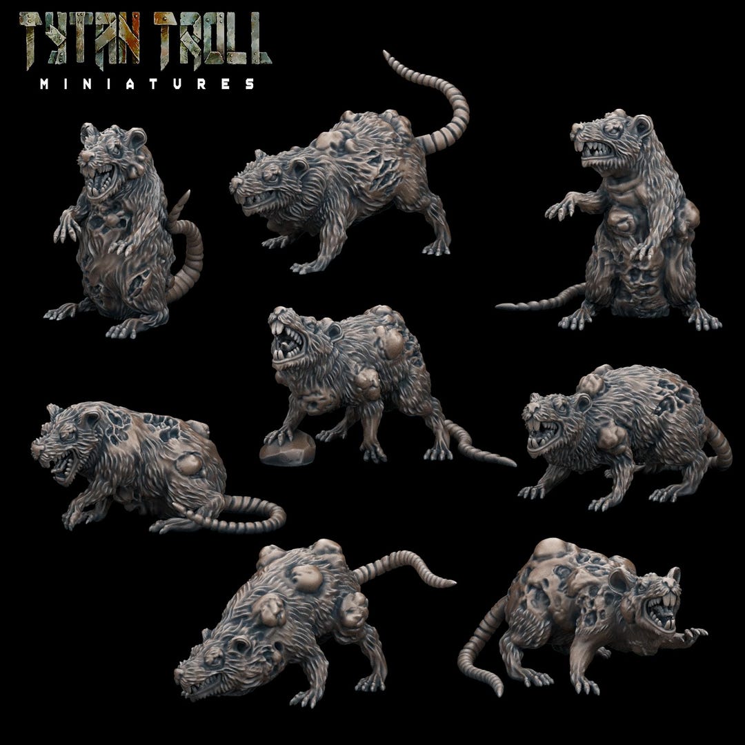 Giant Plague Rats - Set of 8 Figures - Resin Minis - 28mm and 32mm ...