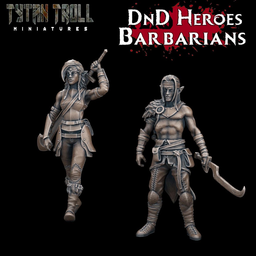 Elf Barbarian Figures - 28mm 32mm Scale Unpainted Miniatures - Resin 3D ...