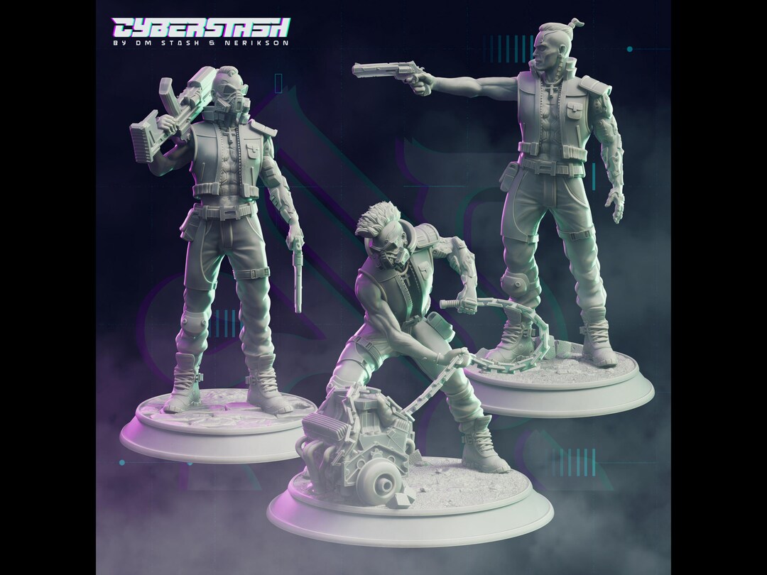 Cyberpunk Biker Gang Figures - Set of 3 Minis - Redbelly Bikers ...