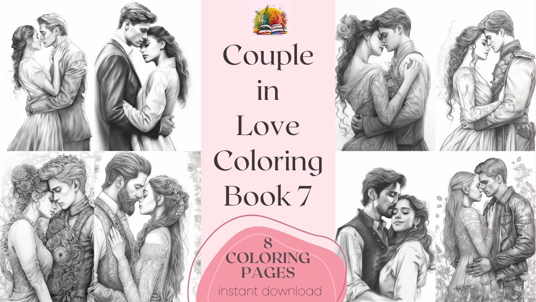 Couple in Love Coloring Book, 8 Printable Adult Coloring Pages ...
