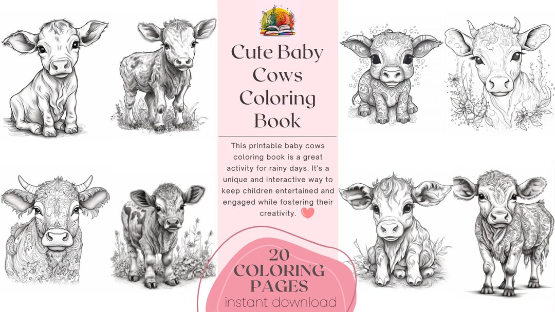 Baby Cows Coloring Book, Baby Cow Coloring Page, Cute Baby Cow, 20 ...