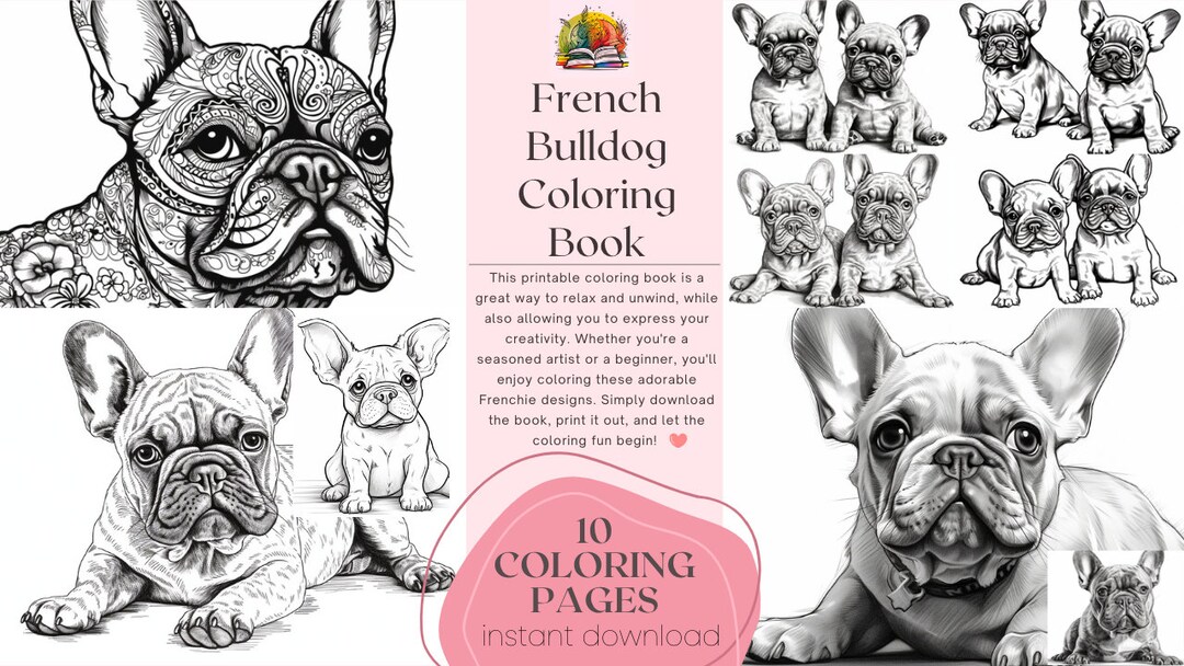 French Bulldog Puppies Coloring Book, Dog Coloring Page, 10 Printable ...