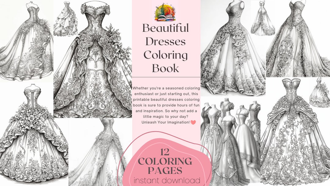 Dresses Coloring Book Elegant Dress Coloring Pages Beautiful Robe ...