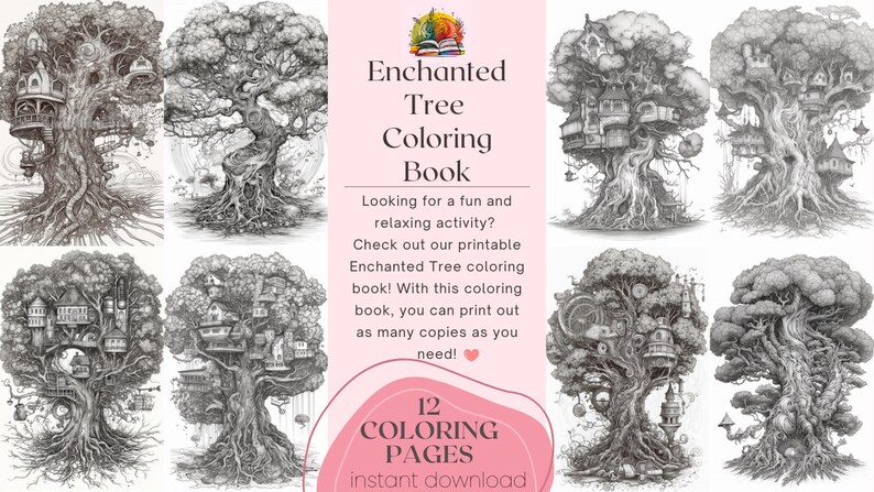 Fantasy Coloring Pages Enchanted Tree Coloring Page 12 Digital Adult ...