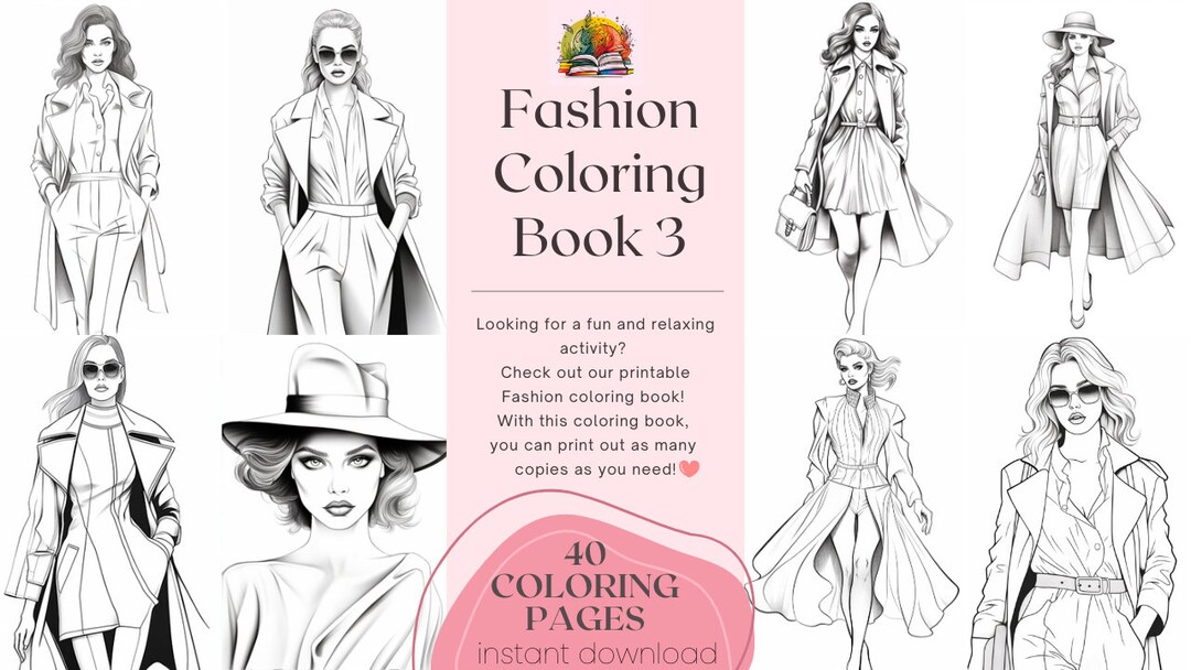 Fashion Coloring Book, Dresses Coloring Books, 40 Printable Adult ...