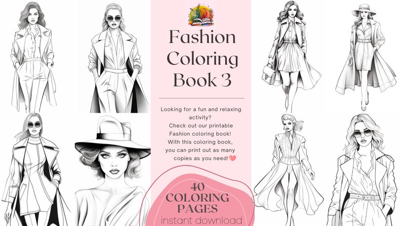 Fashion Coloring Book, Dresses Coloring Books, 40 Printable Adult ...