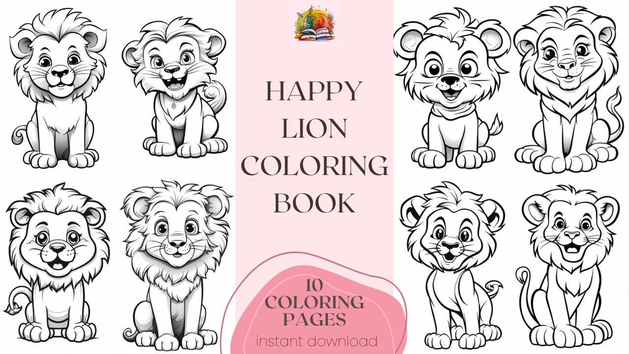 Lion Coloring Book, 10 Printable Animal Coloring Pages, Animal Coloring ...