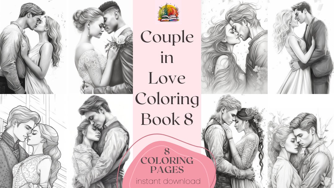 Couple in Love Coloring Book, 8 Printable Adult Coloring Pages ...