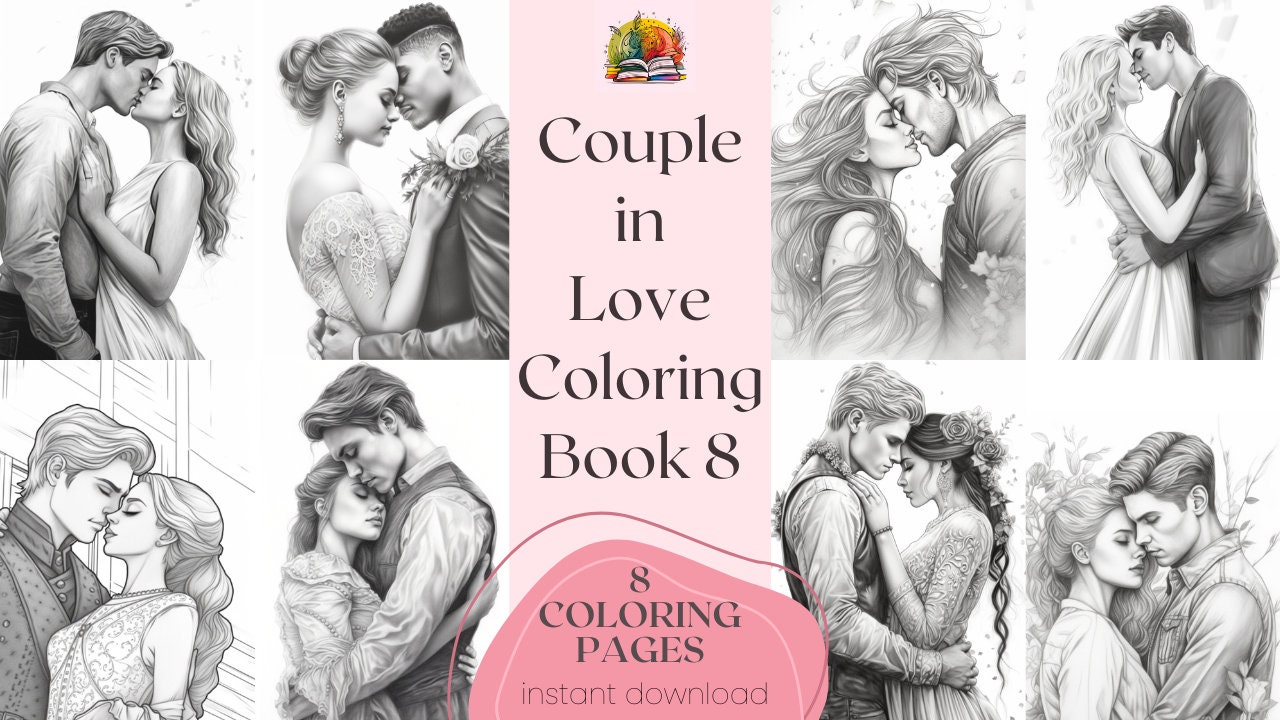 Couple in Love Coloring Book, 8 Printable Adult Coloring Pages ...