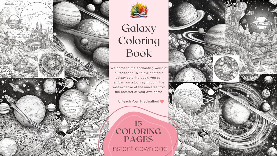 Digital Download Galaxy Greyscale Coloring Book Space Stars Planets ...