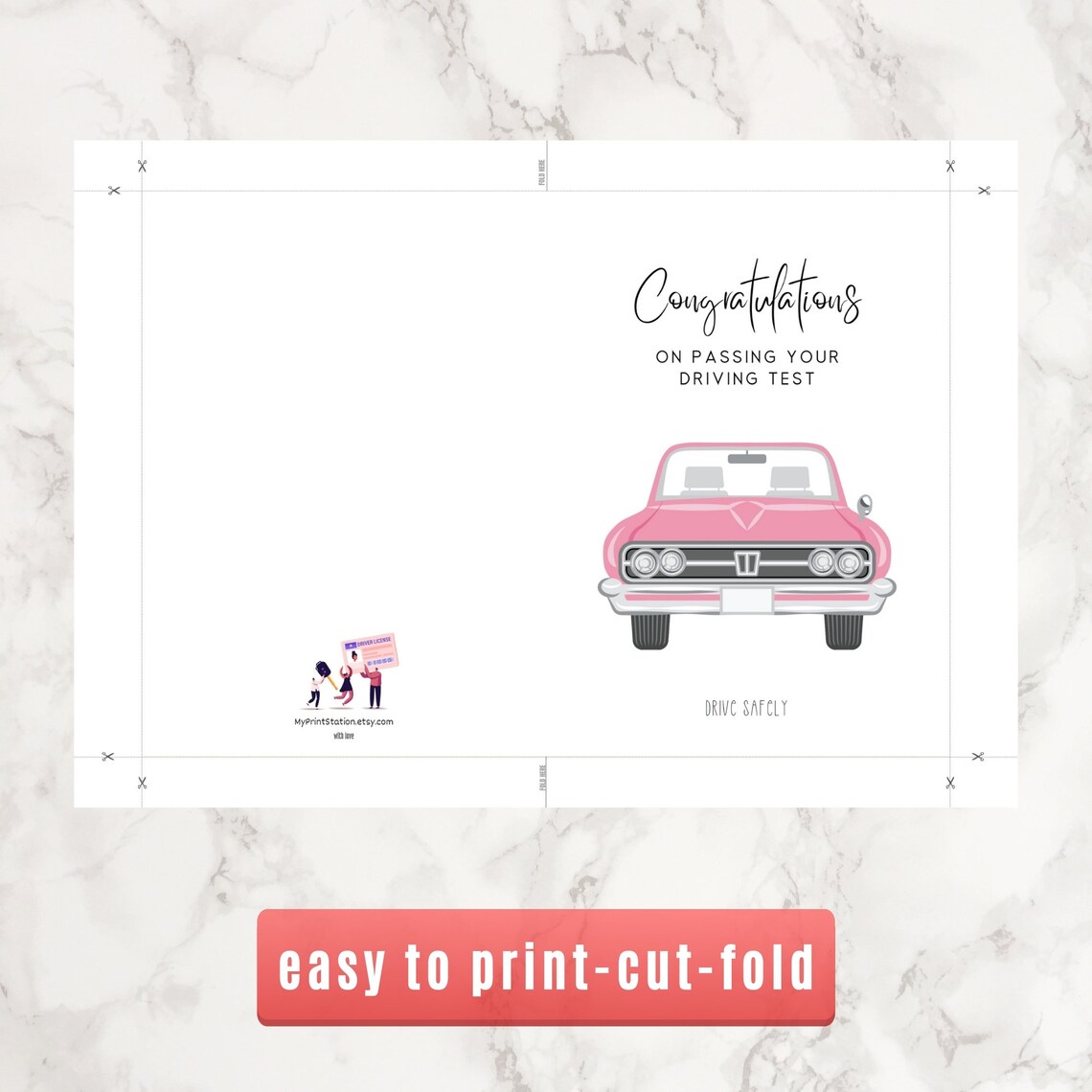 Printable Driving Test Card for Her, New Driver Pink Car Card, Driving ...