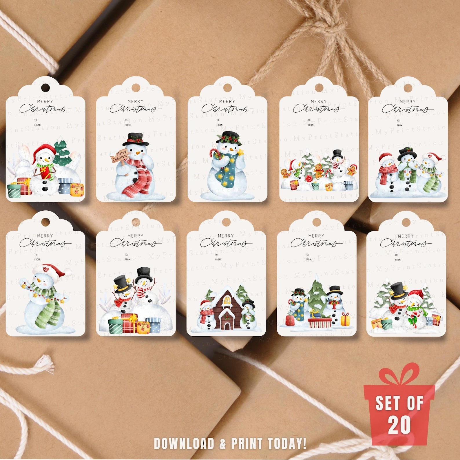 Printable Christmas Gift Tags Set of 20, Christmas Label, Holiday Party ...