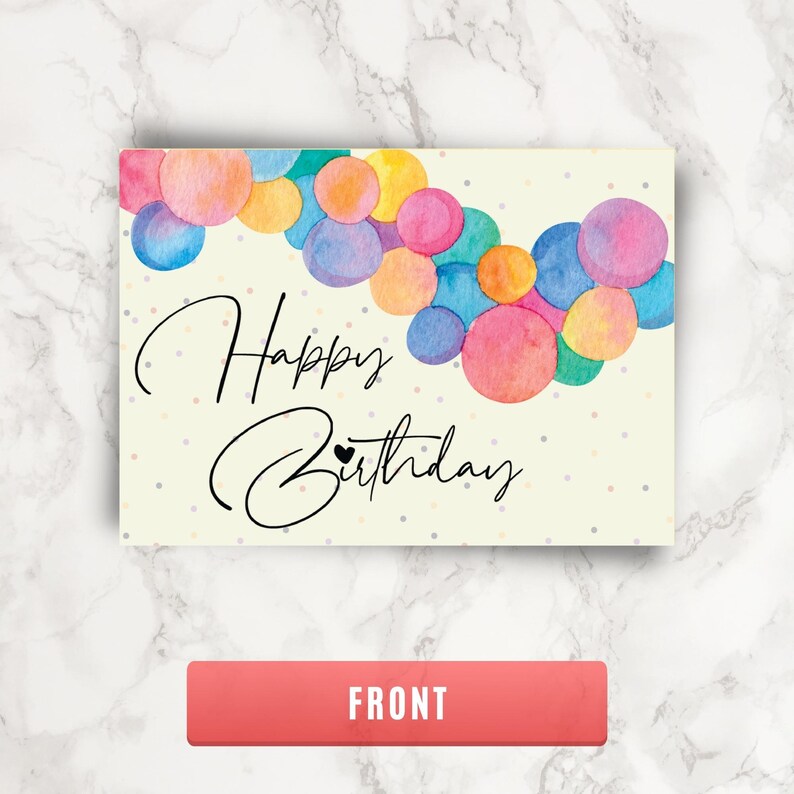 Printable Birthday Card, Simple Card for Bday With Balloons, Digital ...