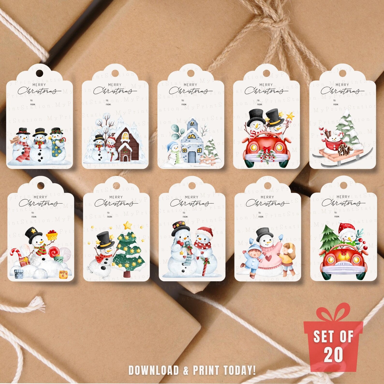 Printable Christmas Gift Tags Set of 20, Christmas Label, Holiday Party ...