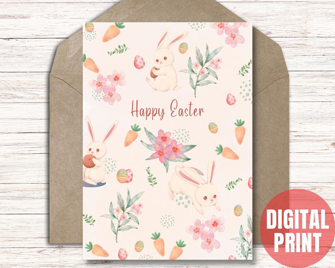 Digital Easter Bunny Card, Rabbit Kids Easter Card Printable, PDF JPG ...