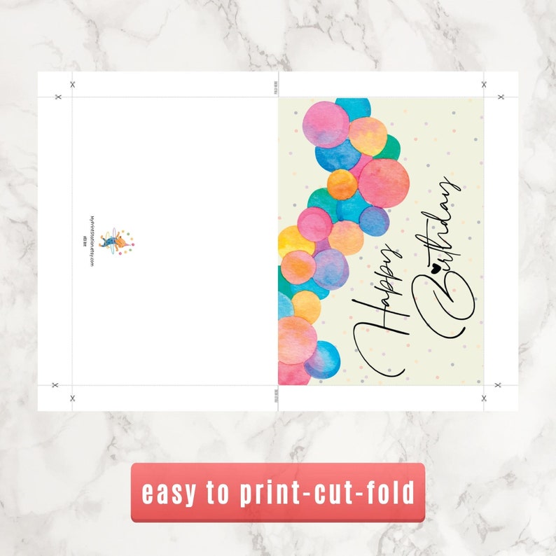 Printable Birthday Card, Simple Card for Bday With Balloons, Digital ...