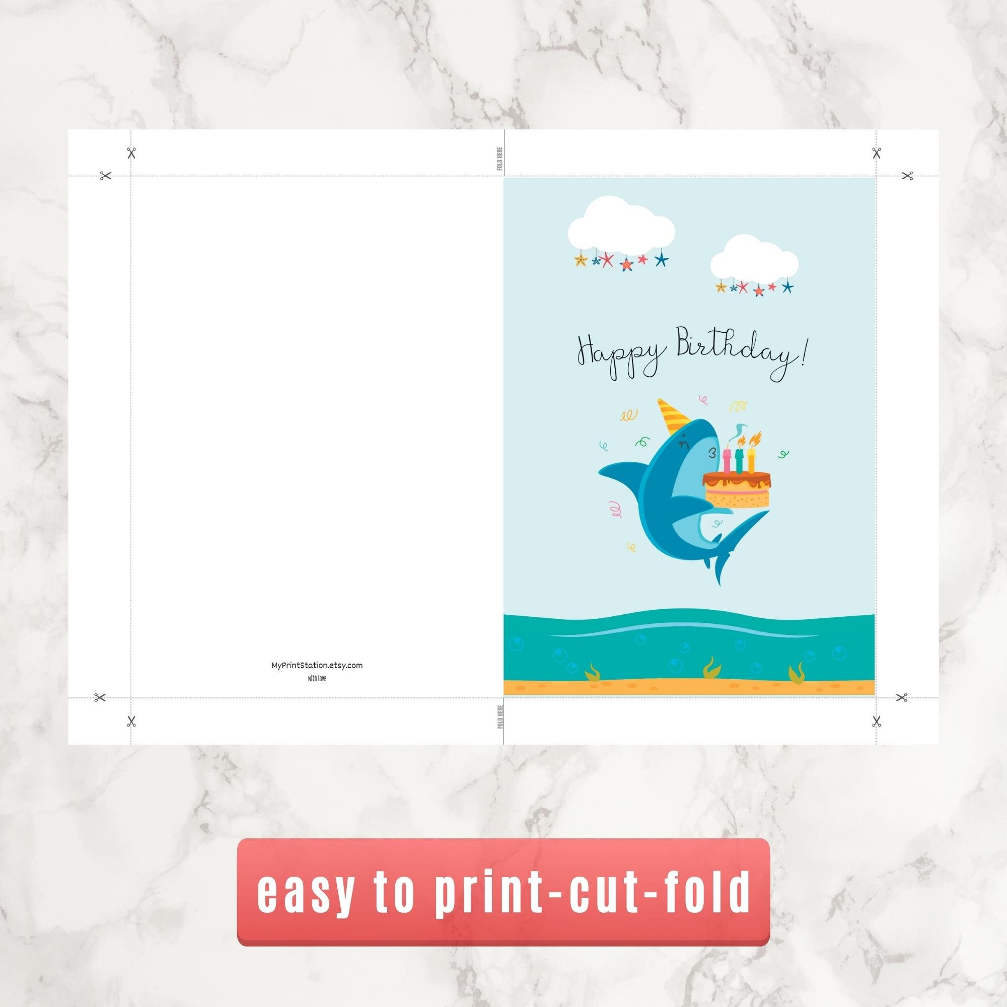 Cute Shark Birthday Card for Kids, Printable Birthday Card for Boys ...