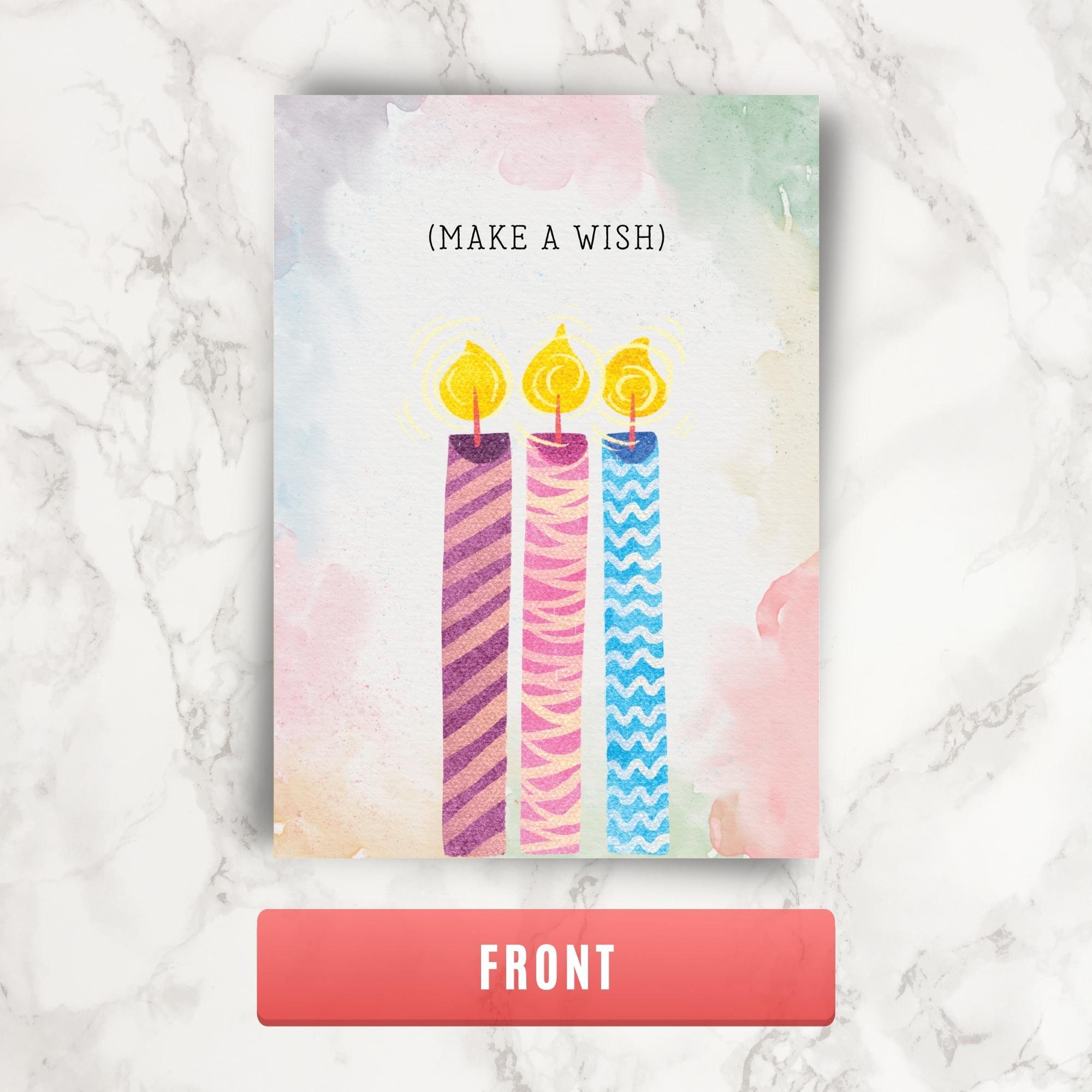 Printable Birthday Candles Card, Make a Wish Card for Friend, Digital ...