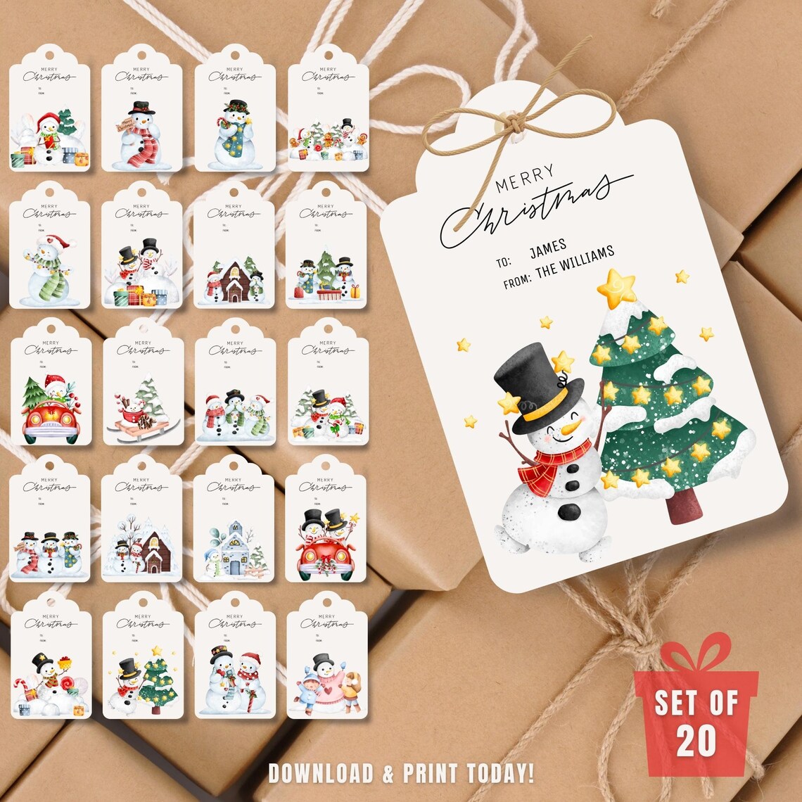 Printable Christmas Gift Tags Set of 20 Christmas Label - Etsy