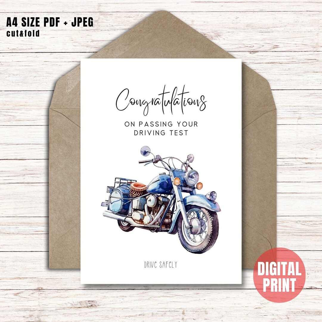 Printable Motorcycle Driving Test Card, New Driver Card, Driving Test ...