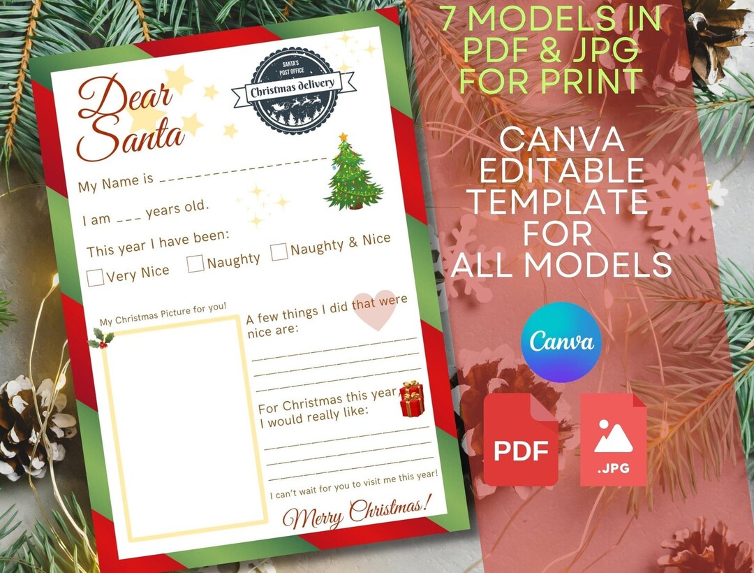 Kids Letter to Santa PRINTABLE, Santa Claus Letter Christmas, EDITABLE ...