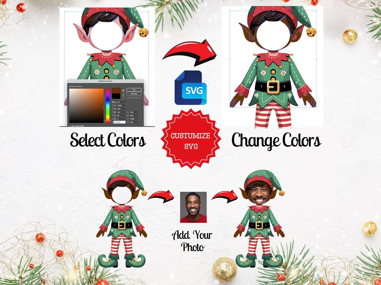 Elf SVG Add Your Own Photo Christmas, Elf PNG Face Blank, Elf Yourself ...