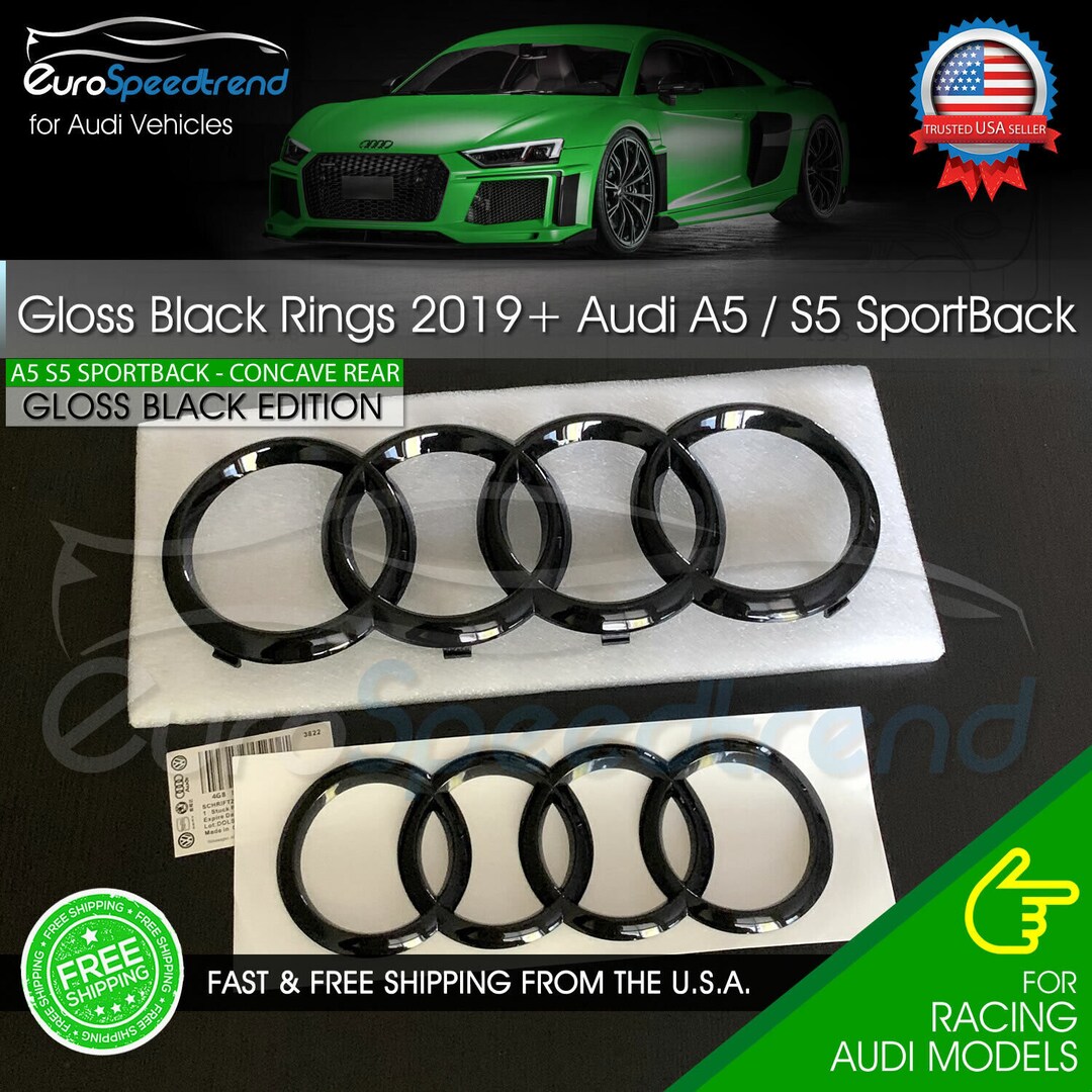 Gloss Black Audi Rings Front Rear Emblem 2020 A5 S5 Sportback Trunk ...