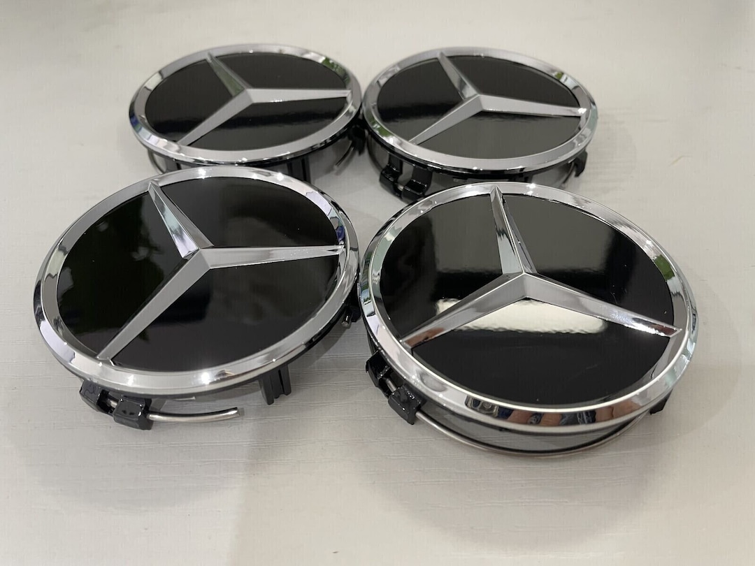 4x 75mm Wheel Center Hub Caps Hubcaps Gloss Black for Mercedes Benz ...