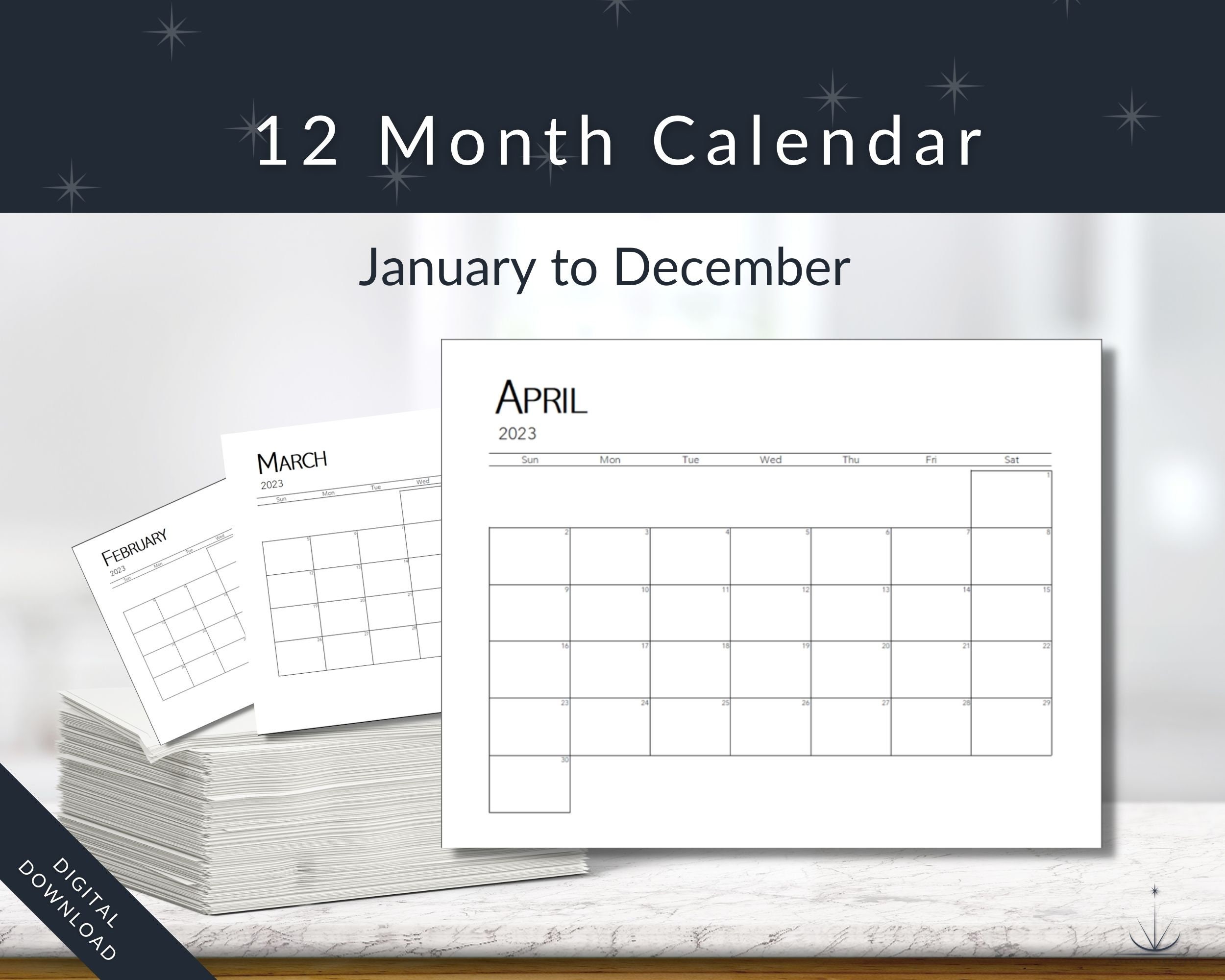 Printable 2023 Calendar, Minimalist, Simple, Plain, Sunday Start ...