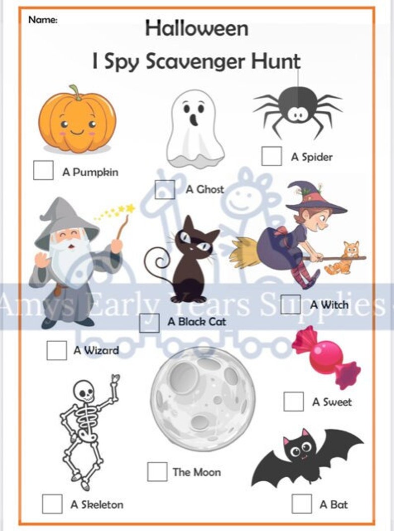 Halloween I Spy Scavenger Hunt Form PDF Digital Download - Etsy Australia