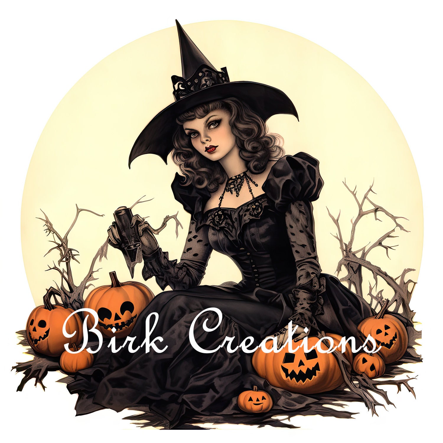 Halloween Vintage Pin up Digital Download, Halloween PNG Witch Download ...