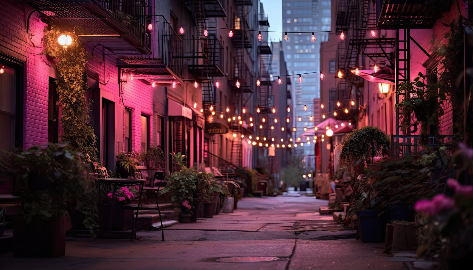 Pink City Alley Digital Backdrop, City Lights Digital Backdrop, Pink ...