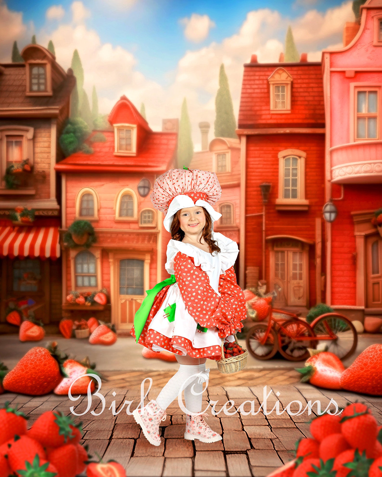 Strawberry Town Digital Backdrop - Etsy