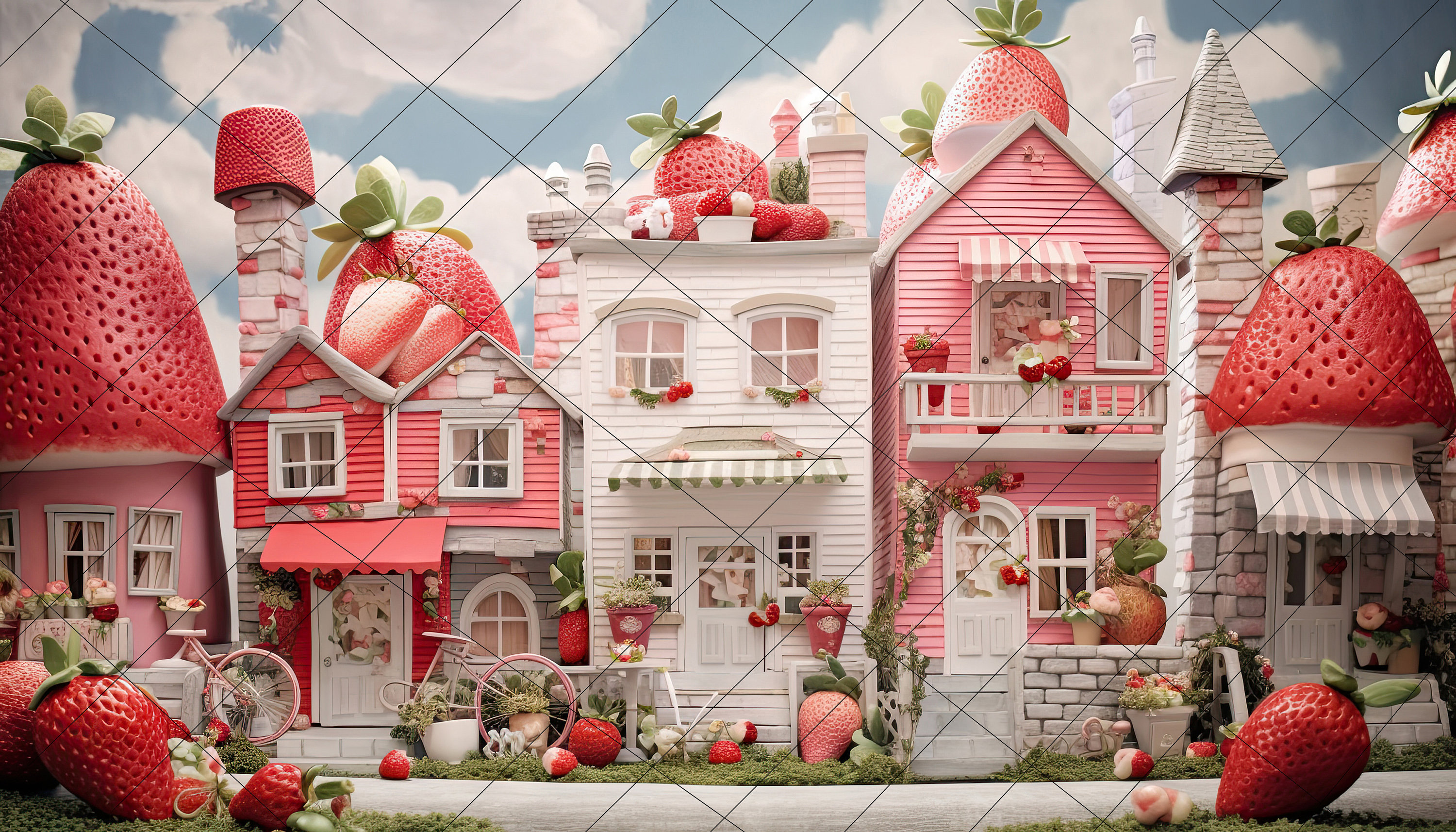 Strawberry Town Digital Backdrop - Etsy