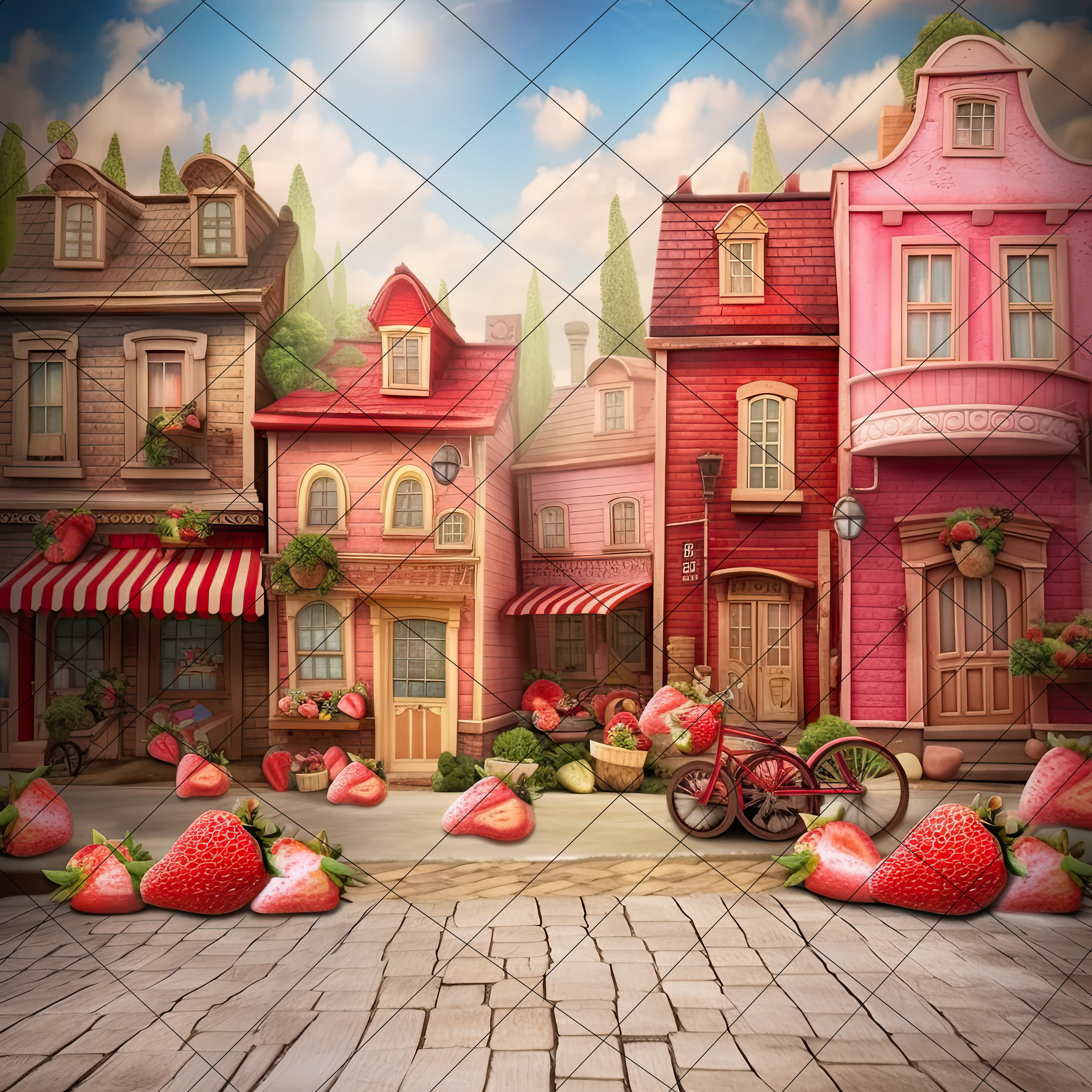 Strawberry Town Digital Backdrop - Etsy